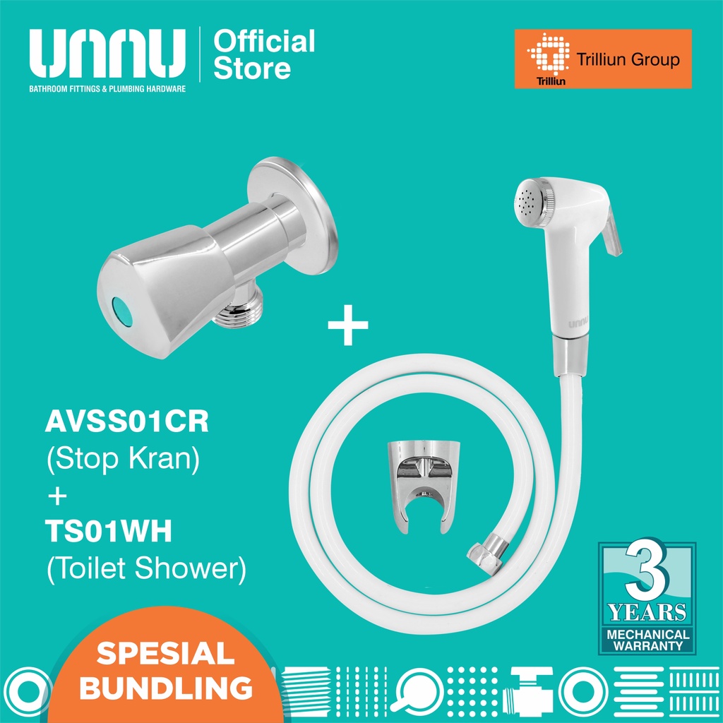 Jual UNNU Stop Kran - AVSS01 1/2" + Jet Shower Toilet - TS01WH White ...