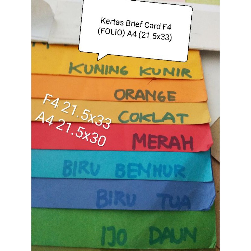 Jual Kertas BC Warna / Kertas Brief Card / BC Warna Tua Folio 21.5x33 ...