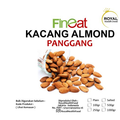 Jual Royal Roasted PLAIN Whole Almond Natural (Almond Tanpa Cangkang) 1 ...
