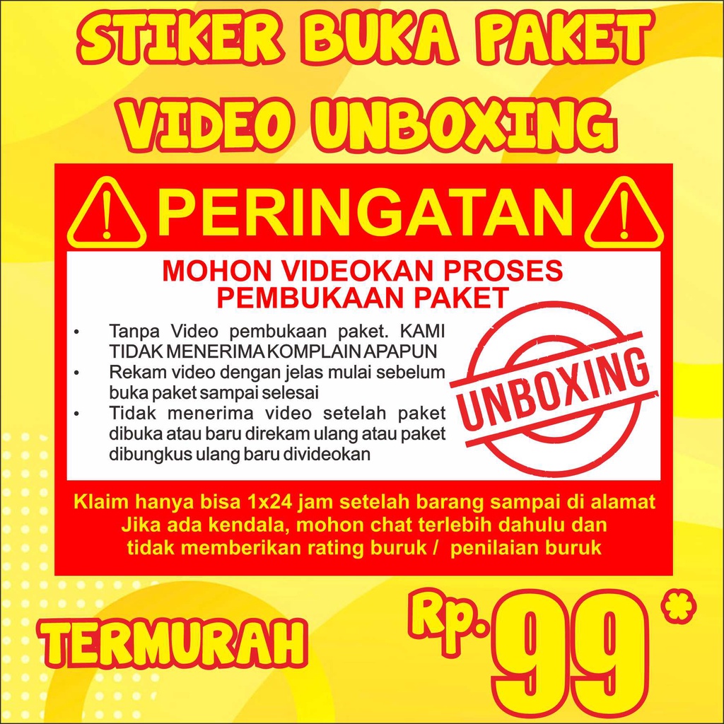 Jual Stiker Video Unboxing / Stiker Label Peringatan Buka Paket / Paket ...