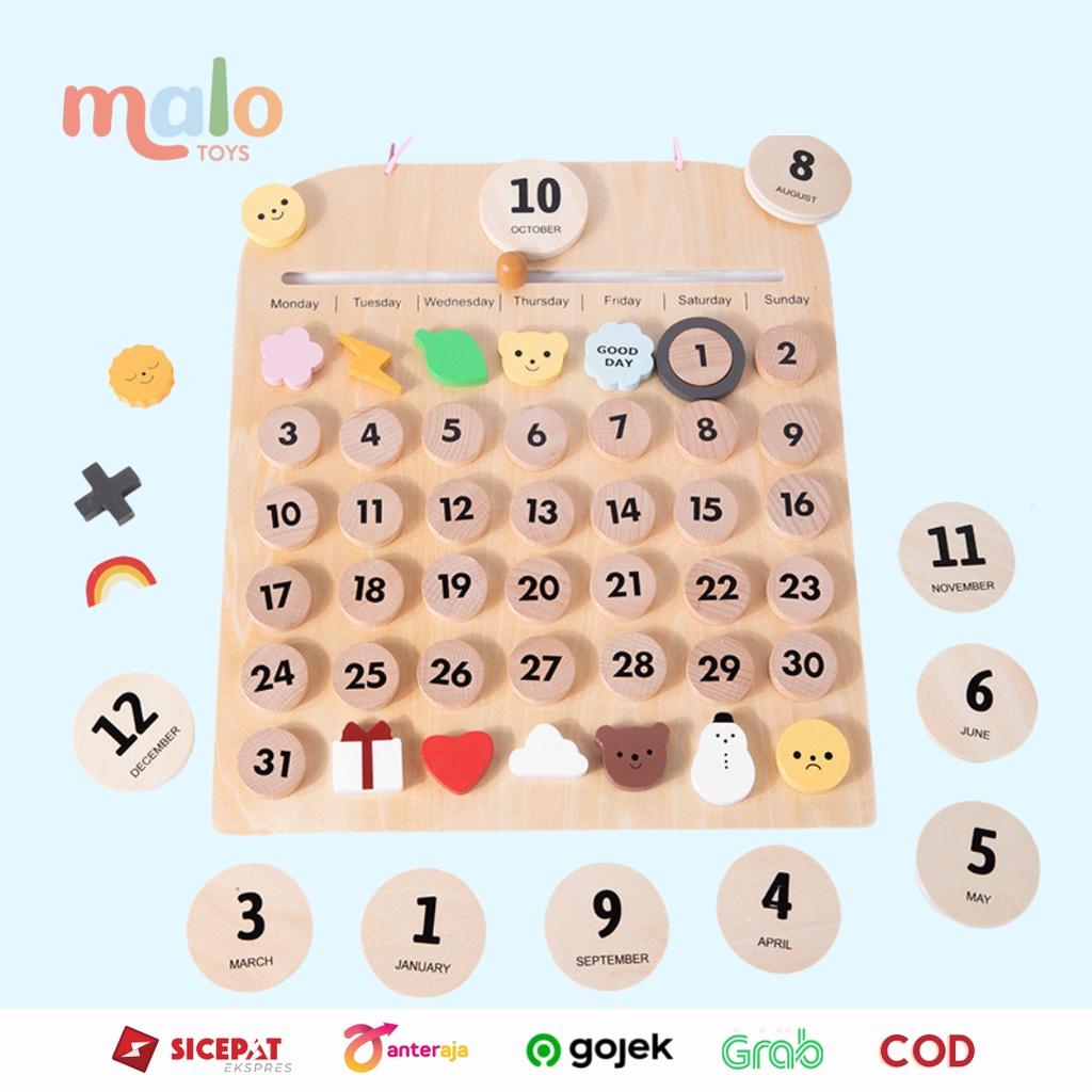 Jual MALOTOYS - Wooden Calendar Board Mainan Papan Kalender Educational ...