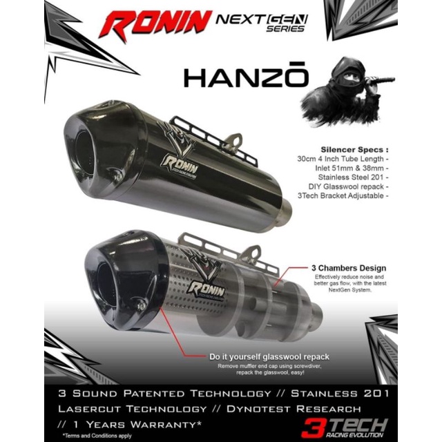 Jual Knalpot Racing Fullsystem 3suara RONIN HANZO by 3tech 150-160cc ...