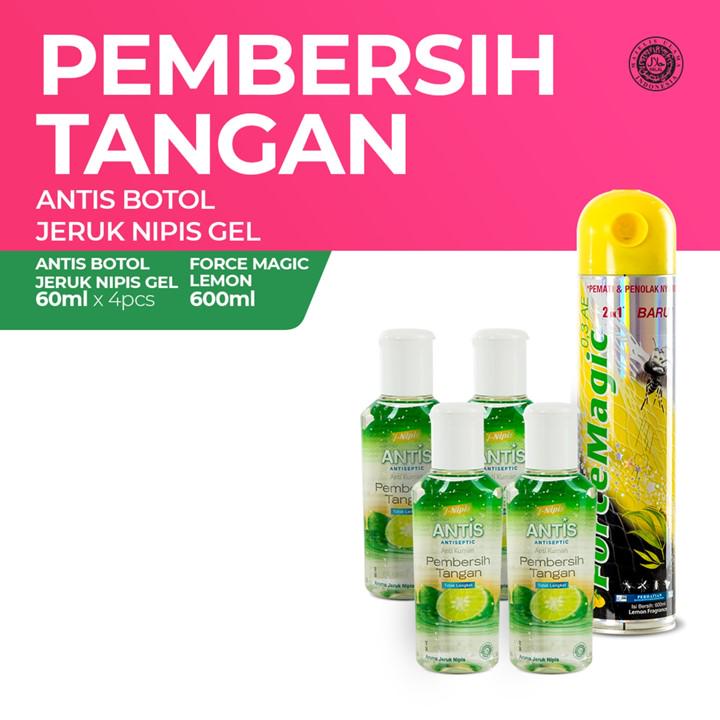 Jual Antis Hand Sanitizer Jeruk Nipis Gel 4 x 60 mL + Force Magic Pop ...