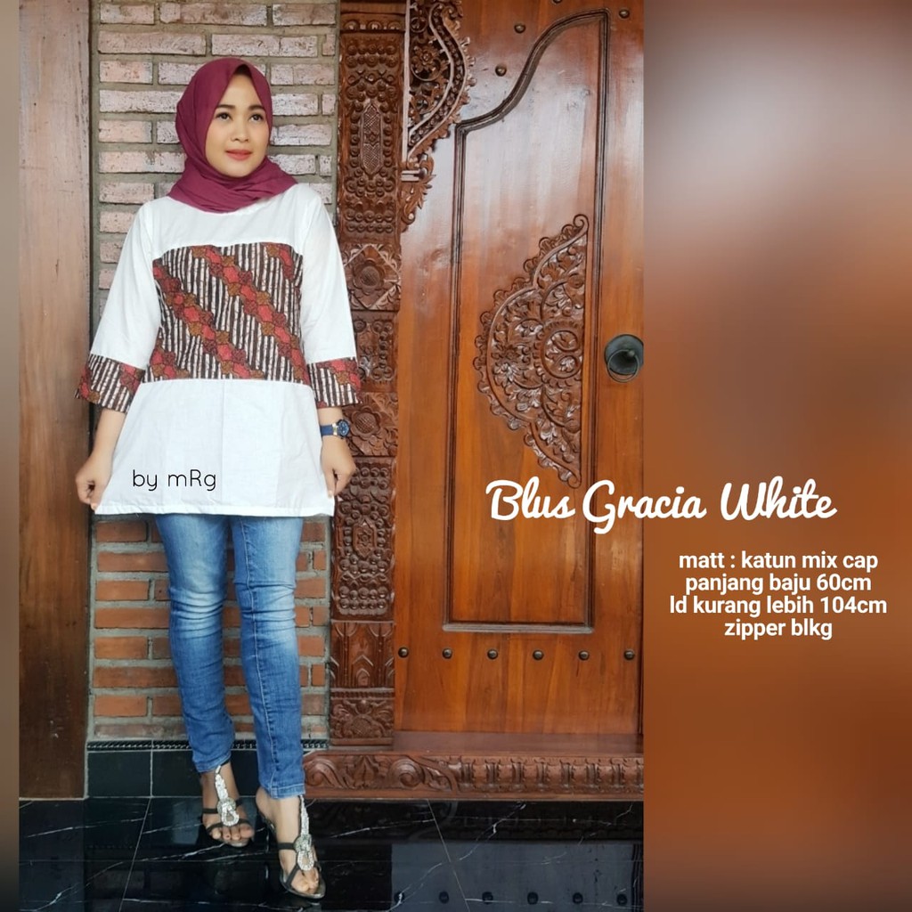 Jual Blus Batik Gracia Lurik White | Shopee Indonesia