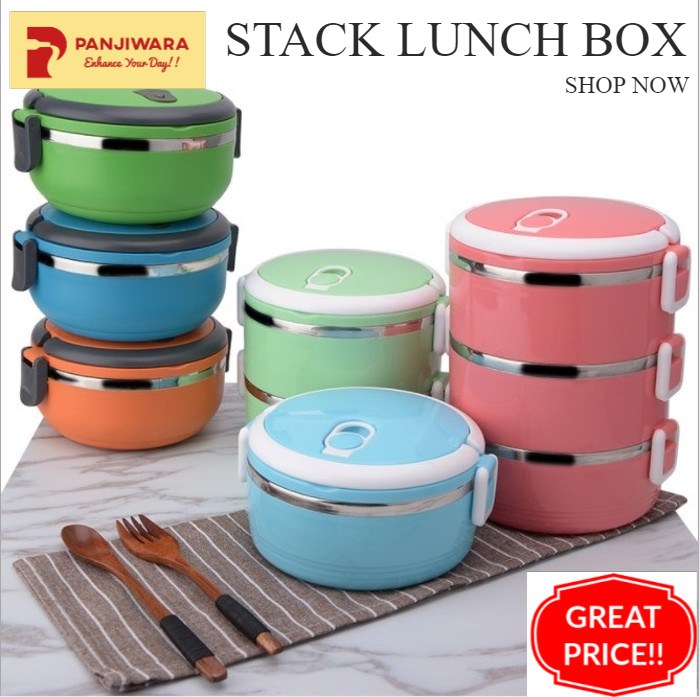 Jual RANTANG TEMPAT MAKAN 2 IN 1 STACK LUNCH BOX 2 SUSUN STAINLESS ...