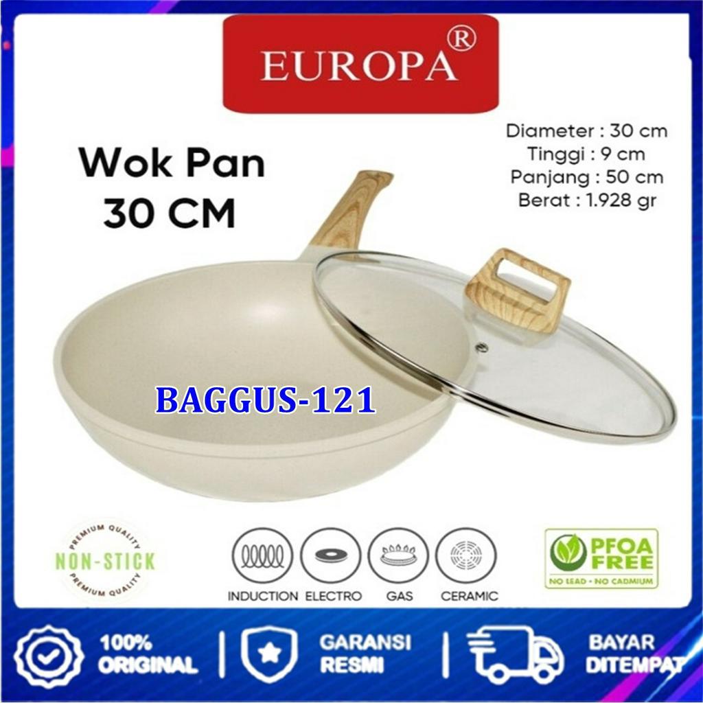 Jual Wok Pan 30 Cm Tutup Kaca Induksi Anti Lengket Penggorengan Tidak Lengket MArble Keramik ...