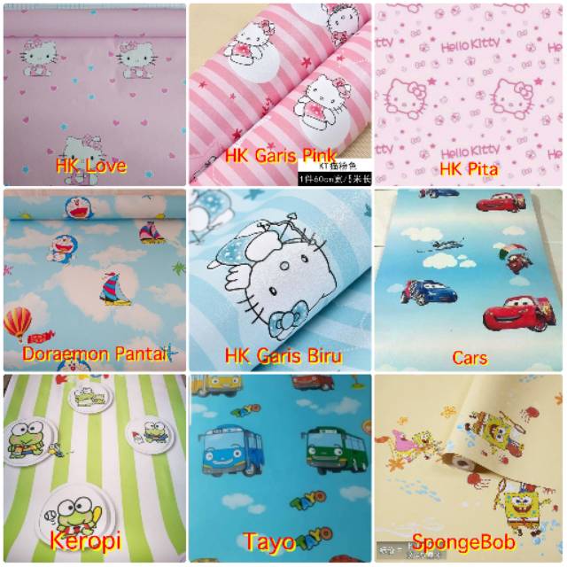 Jual PROMO WALLPAPER DINDING MOTIF ANAK HELLO KITTY DORAEMON KEROPI SPONGEBOB CARS TAYO | Shopee ...