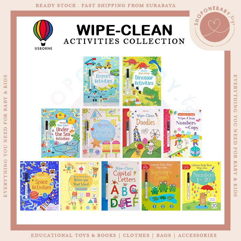 Jual INSTAN NEW Usborne Wipe Clean Activity Books Set With Marker Pen ...