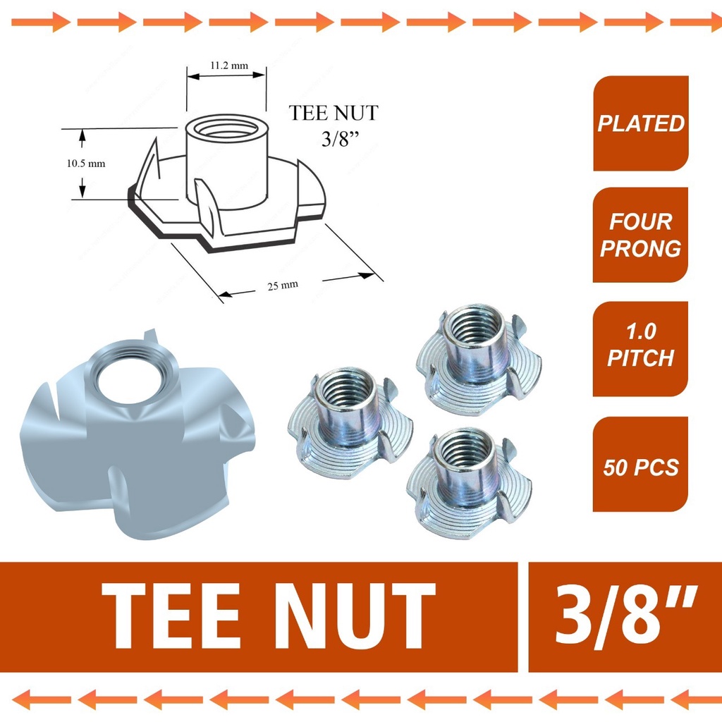 Jual Mur Tanam T nut 3/8 Inchi UNC 50 PCS | Shopee Indonesia