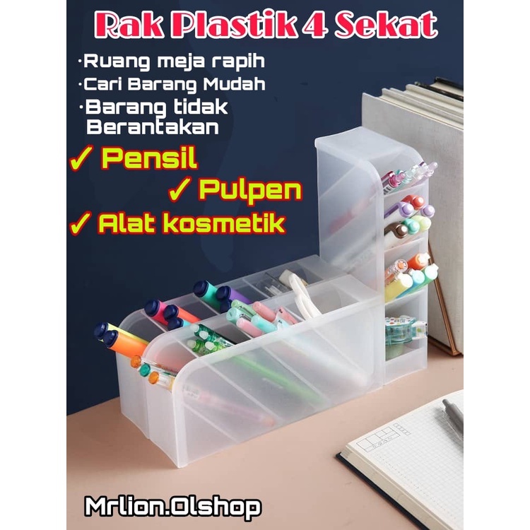 Jual Rak Mini 4 Sekat/Rak laci Plastik 4 Slot Pulpen Spidol/Desktop ...
