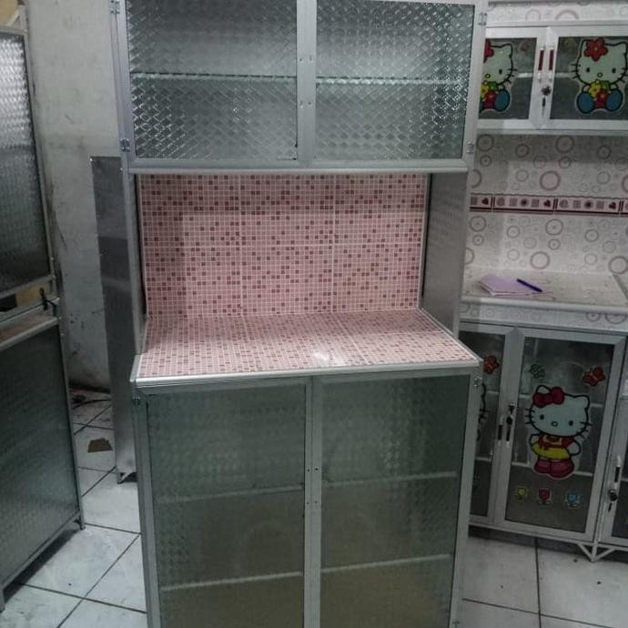 Jual Lemari Rak Piring 2 Dua Pintu Standar Meja Rata Aluminium Keramik ...