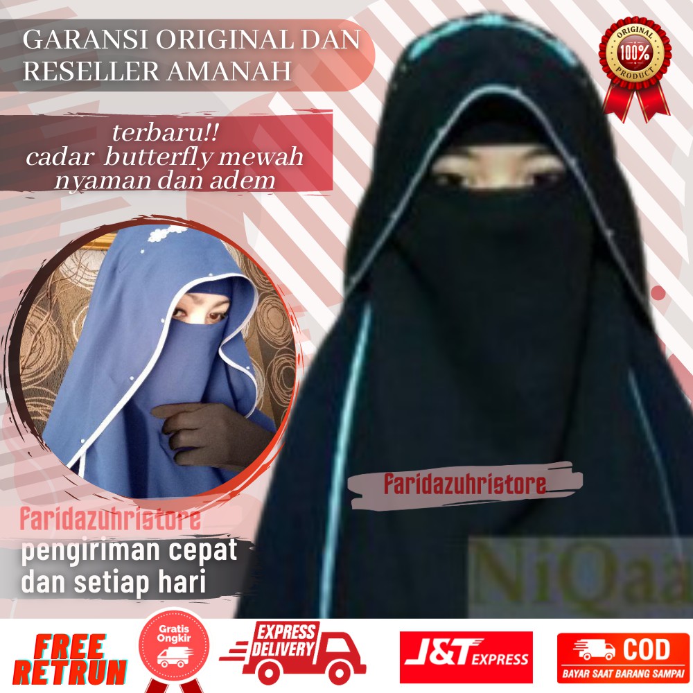 Jual Cadar Niqab Butterfly 2 Layer Kancing Bunga Flower | Shopee Indonesia