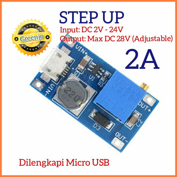 Jual MT3608 DC-DC 2A Step Up Boost Converter Module Mini Power Booster | Shopee Indonesia