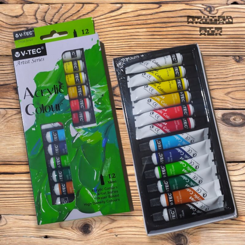 Jual Cat Akrilik 12 Warna Vtec/Vis 1 Cat Acrylic Colour Paint Set V-tec ...