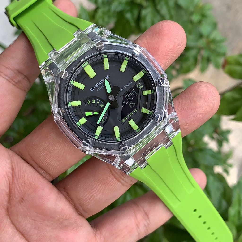 Jual Jam Pria Gshock GA 2100 MOD 1A3DR Clear Oak Rubber Green Original ...
