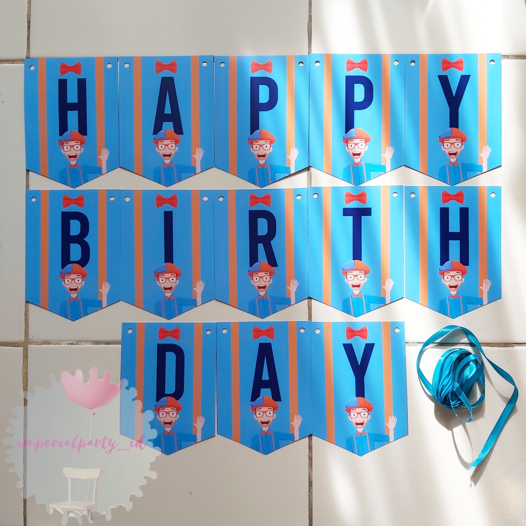 Jual Banner Bunting Flag Happy Birthday HBD Blippi Kids Educational ...