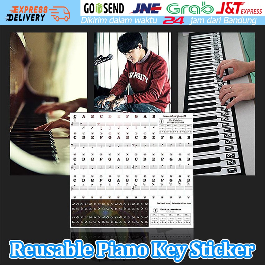 Jual Reusable Piano Key Sticker Keyboard Stickers 37/49/54/61/88 Piano ...