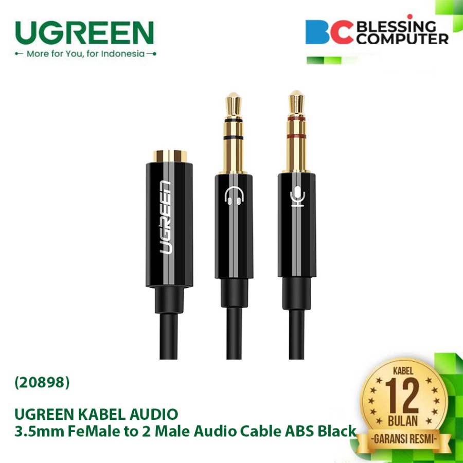 Jual UGREEN 20898 KABEL AUDIO 3.5mm FeMale to 2 Male Audio Cable ABS ...