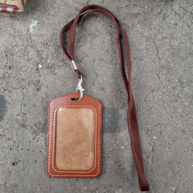 Jual id card name tag kulit kalep satu sisi transparant plus tali ...