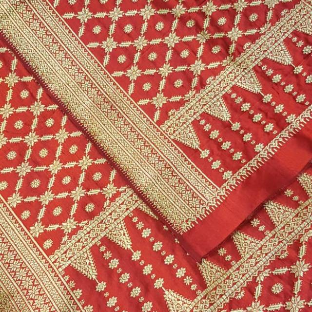 Jual Songket palembang asli sutra 2 helai lepus merah cabe motif bunga ...