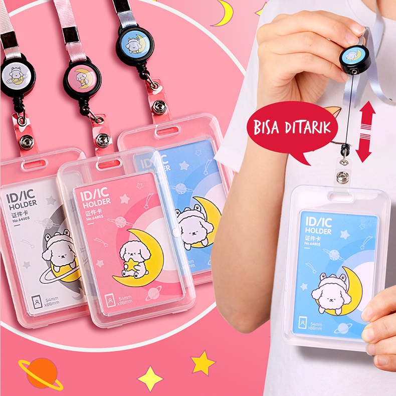 Jual Tali Name Tag Kartu Tanda Pengenal Doodle Warna Putih/Pink/Biru ...