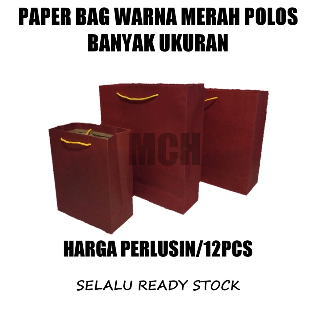 Jual Paper Bag Merah Polos Banyak Ukuran / Tas Kertas Kraft Merah ...