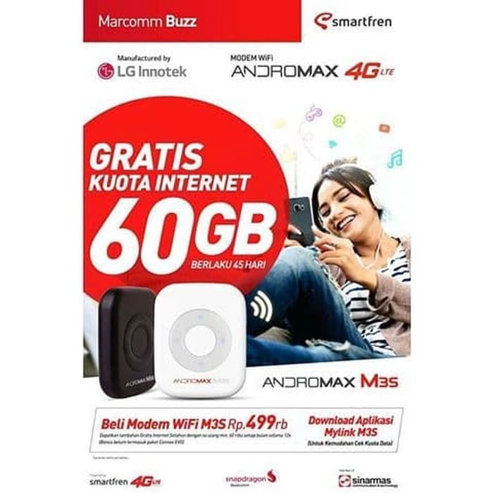 Jual Mifi Modem Wifi 4G Smartfren Andromax M3S Free Kuota 60GB 45 hari ...