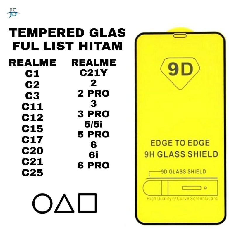 Jual REALME TEMPERED GLASS 5D/9D FUL LIST HITAM ANTIGORES KACA C1,C2,C3,C11,C12,C15,C17,C20,C21 ...