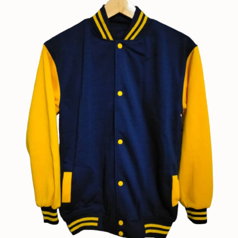 Jual JAKET BASEBALL VARSITY/JAKET POLOS NAVI KUNING | Shopee Indonesia