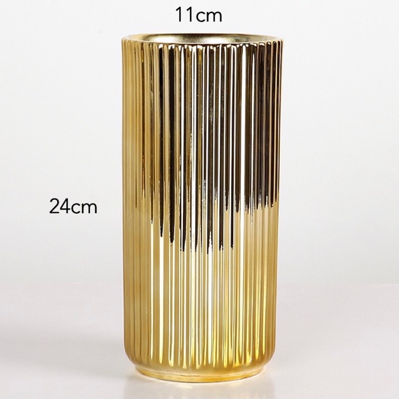 Jual Gold Vase vas keramik emas bergaris mewah aesthetic tinggi luxury ...
