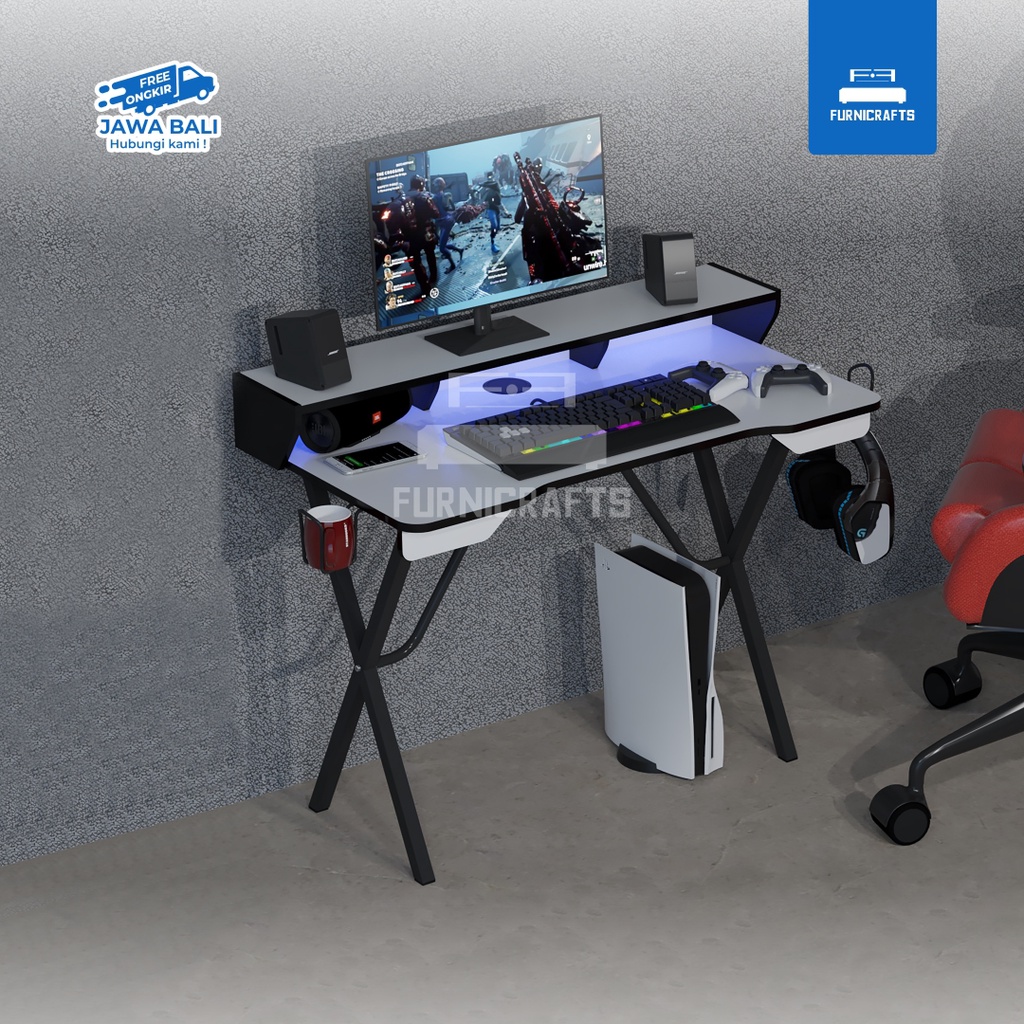 Jual MEJA GAMING KAKI BESI MURAH LENGKAP DENGAN LED / MEJA GAMING LEMON ...