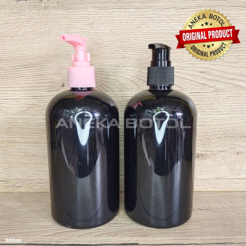 Jual BOTOL PET 500 ML HITAM NECK 24 TUTUP PUMP MONCONG WARNA / KOSONG ...