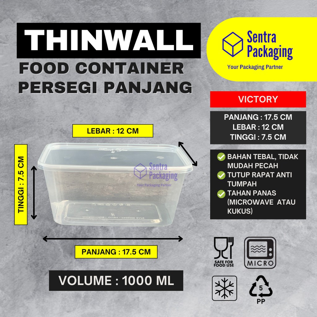Jual Kotak Makan Plastik 1000ml / Thinwall / Food Container / Packaging ...