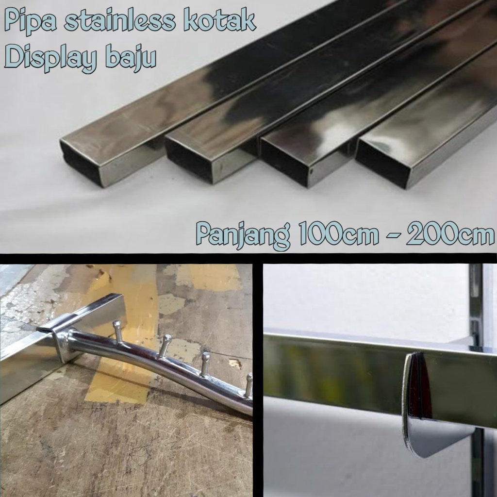Jual pipa stenlis kotak display baju tebal dan kuat // gantunggan baju ...