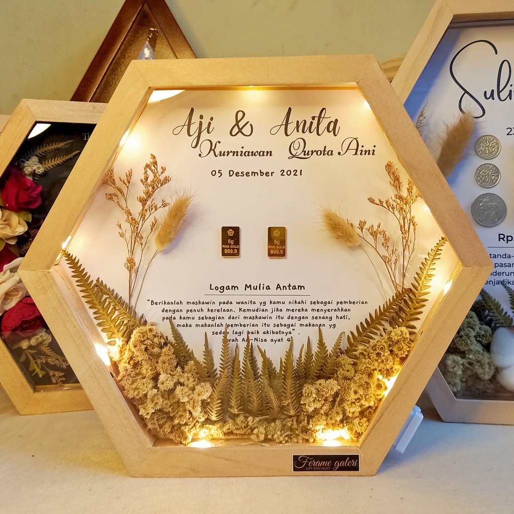 Jual Aji13 - (READY STOCK) Mahar Pernikahan Rustic Bingkai hexagonal Antipecah express free ...