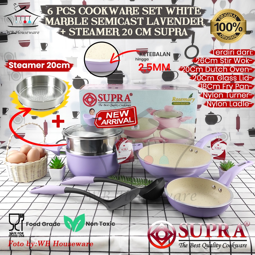 Jual panci set supra 6pcs white marble lavender + steamer / cookware ...
