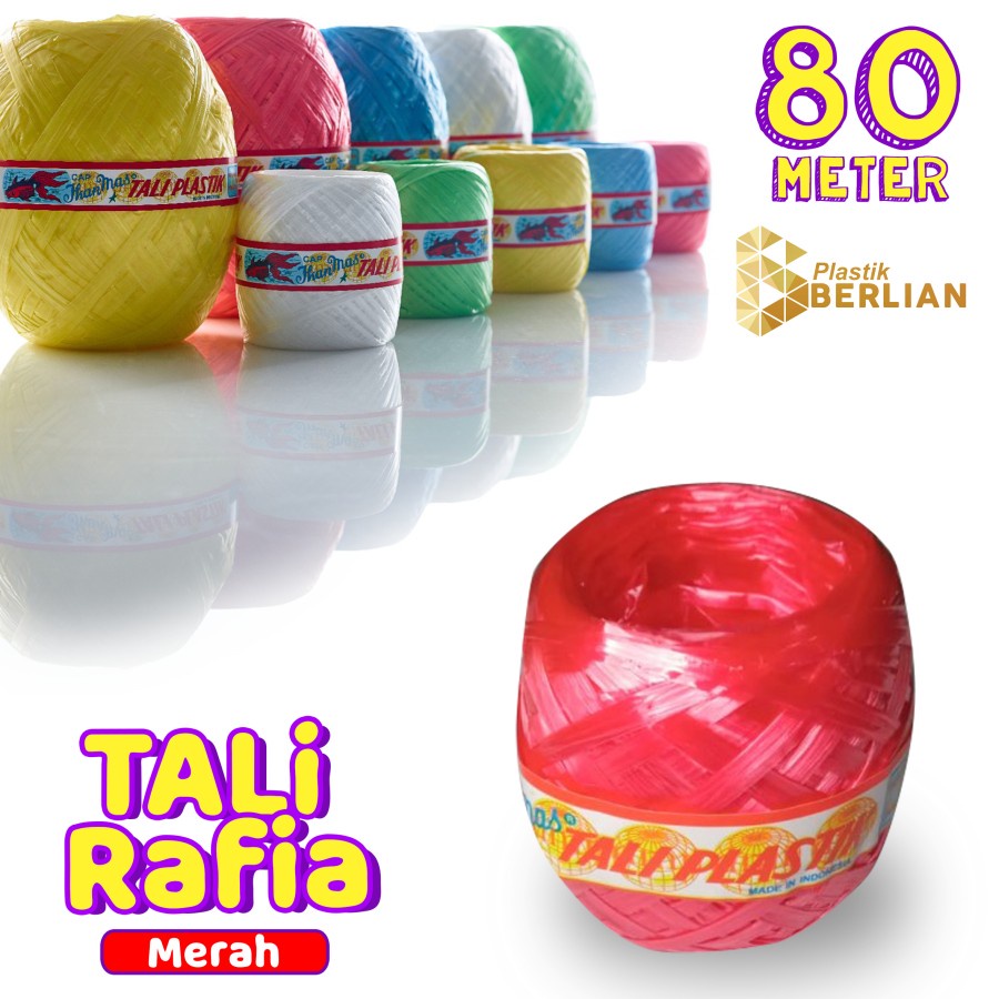 Jual Tali Rafia Kecil / Tali Plastik Warna Warni Panjang 80 meter - Merah | Shopee Indonesia