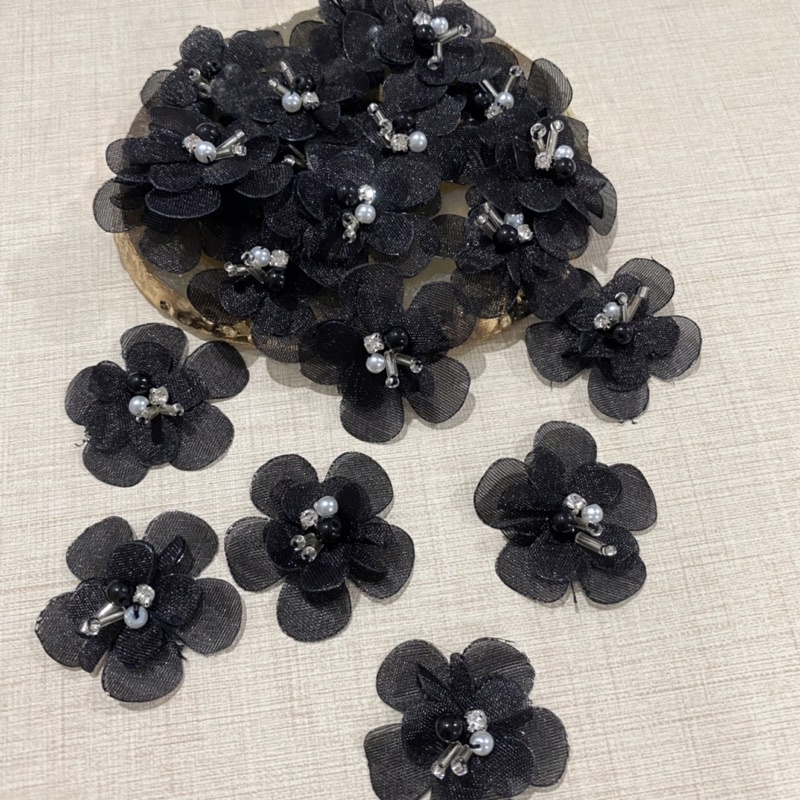 Jual Bianca Organza Flower 2D in Black isi 10 Bunga Jahit Payet Premium ...