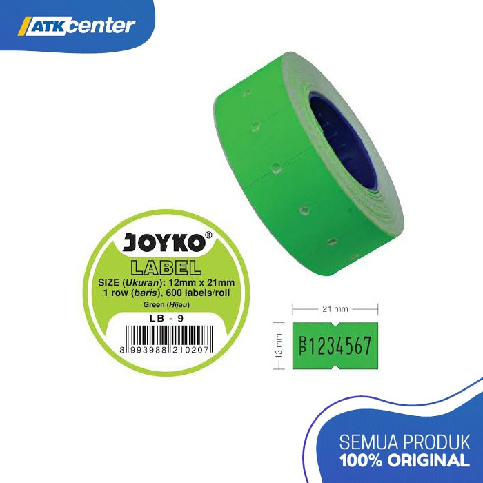 Jual Label Harga / Roll Label Joyko LB-9 (1 Baris - Fluorescent Green ...