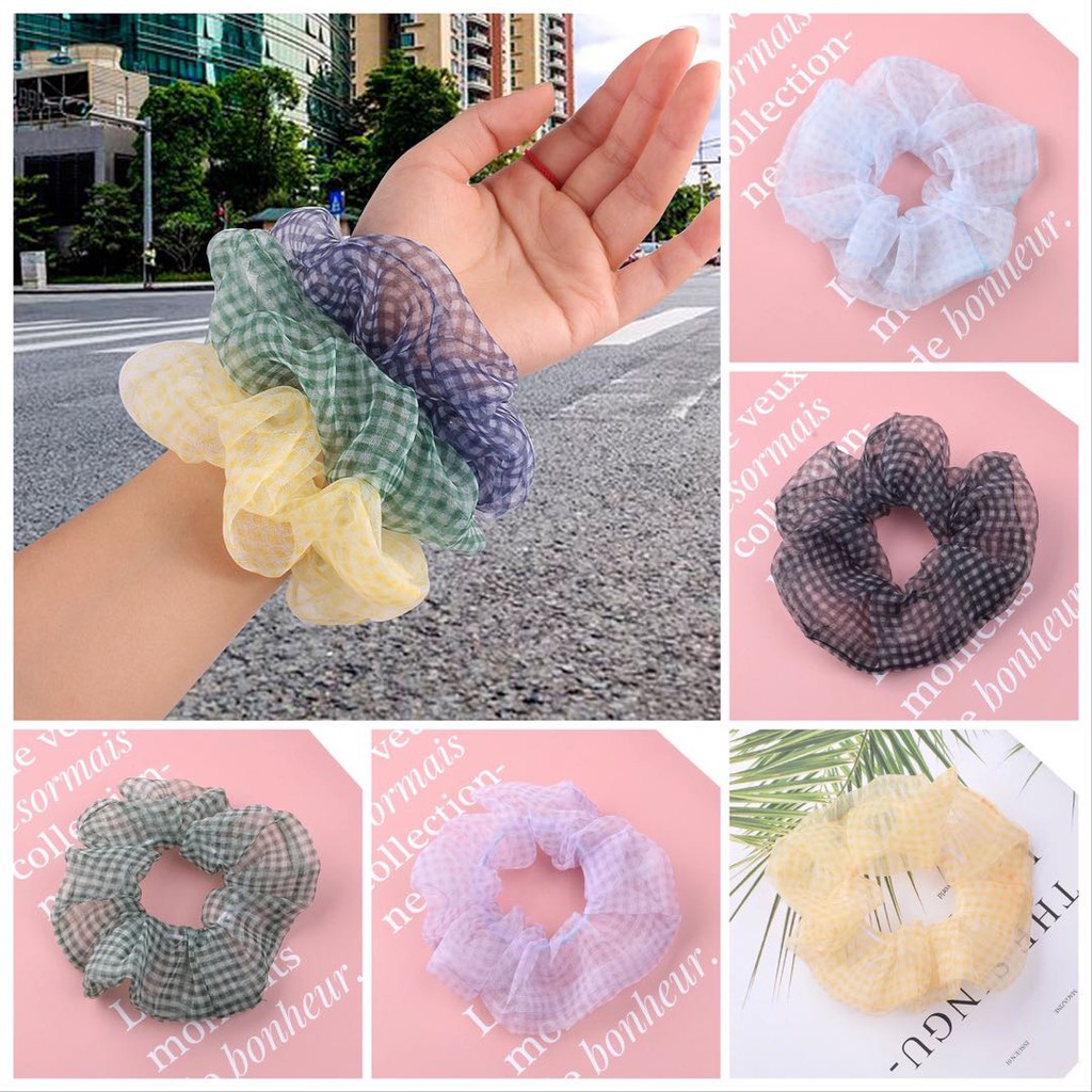 Jual Ikat Rambut Scrunchie Elastis Motif Kotak-Kotak / Ikat Rambut ...