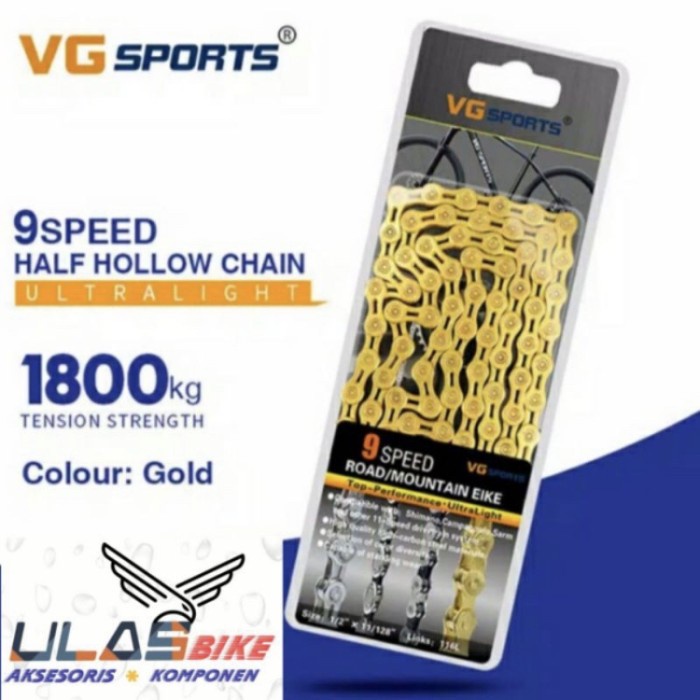 Jual Chain rantai sepeda VG SPORTS 9 speed gold half hallow chain ...