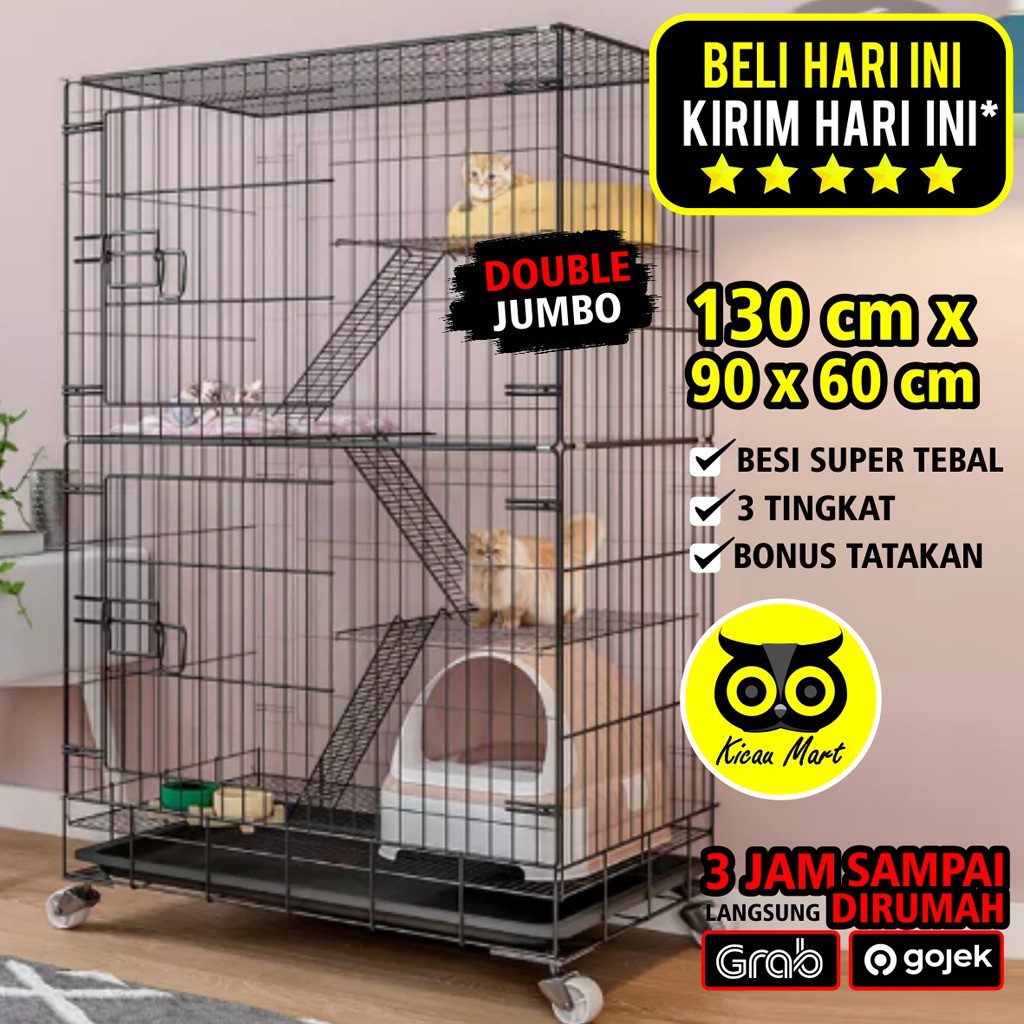 Jual KANDANG KUCING 3 TINGKAT DOUBLE JUMBO SUPER BESAR 130X90X60 XXL ...