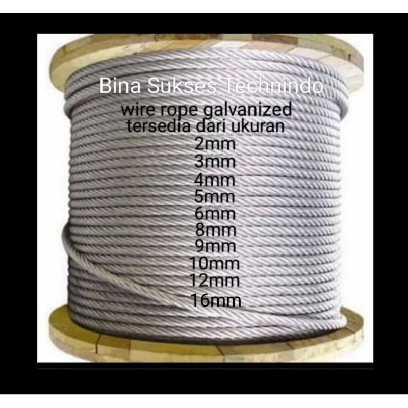 Jual kawat seling 6x12 HC 16mm galvanis / kabel wire rope galvanized 16 mm | Shopee Indonesia