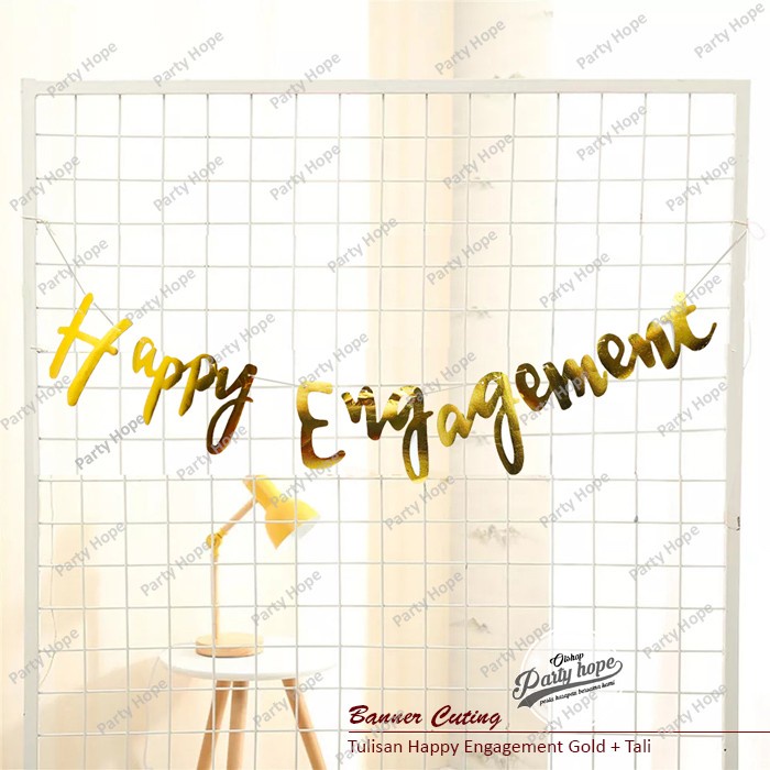 Jual banner Happy Engagement Latin gold / bunting flag cutting tulisan ...