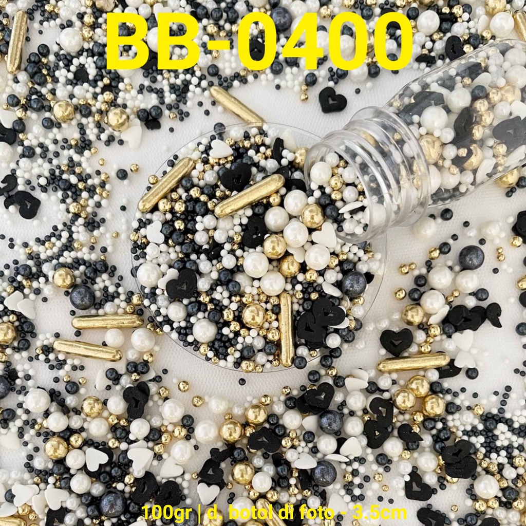 Jual BB-0400 Sprinkles springkel trimit 100gr mutiara hitam putih hati ...