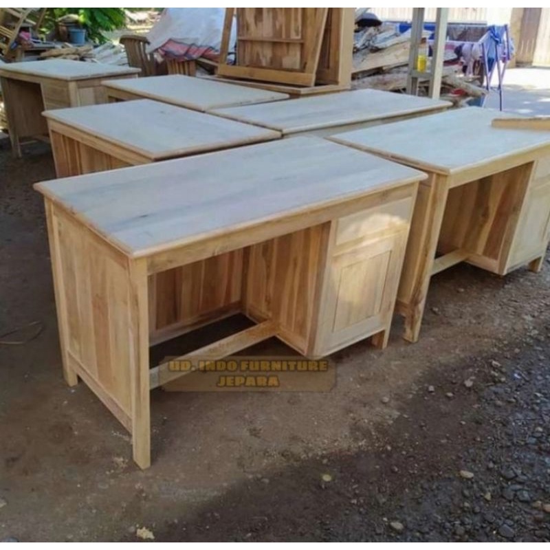 Jual meja kerja/ kantor kayu jati laci mentahan murah | Shopee Indonesia