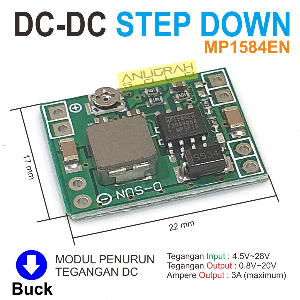 Jual Mini LM2596 3A DC-DC Step-Down Buck Module Adjustable Stepdown MP1584EN | Shopee Indonesia