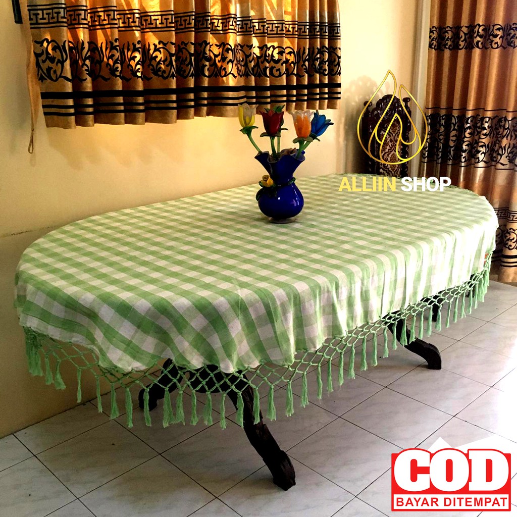 Jual TAPLAK MEJA OVAL 6 KURSI UKURAN 200cm x 140cm TENUN RAJUT RUMBAI ...