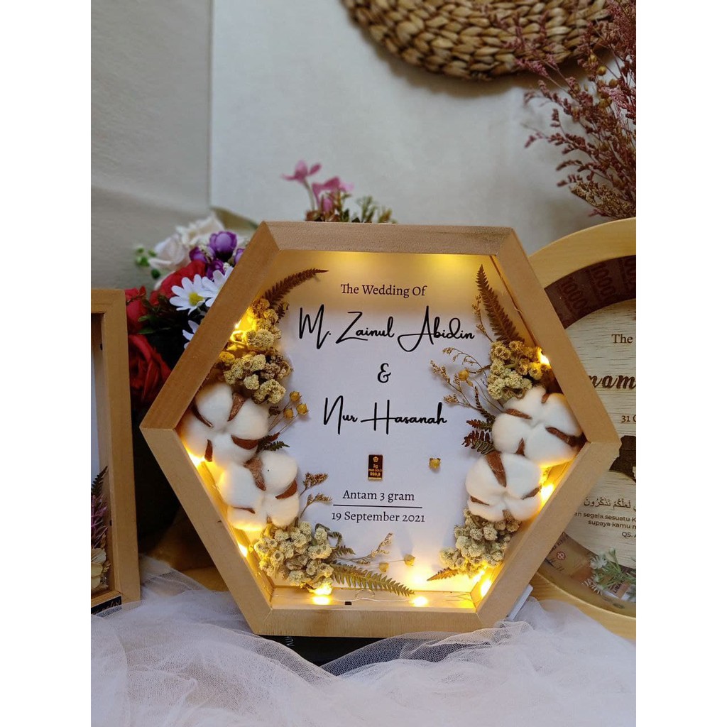 Jual D28ZAINUL - MAHAR PERNIKAHAN RUSTIC SERIES DOUBLE FLOWER BINGKAI HEXAGONAL- ANTIPECAH ...