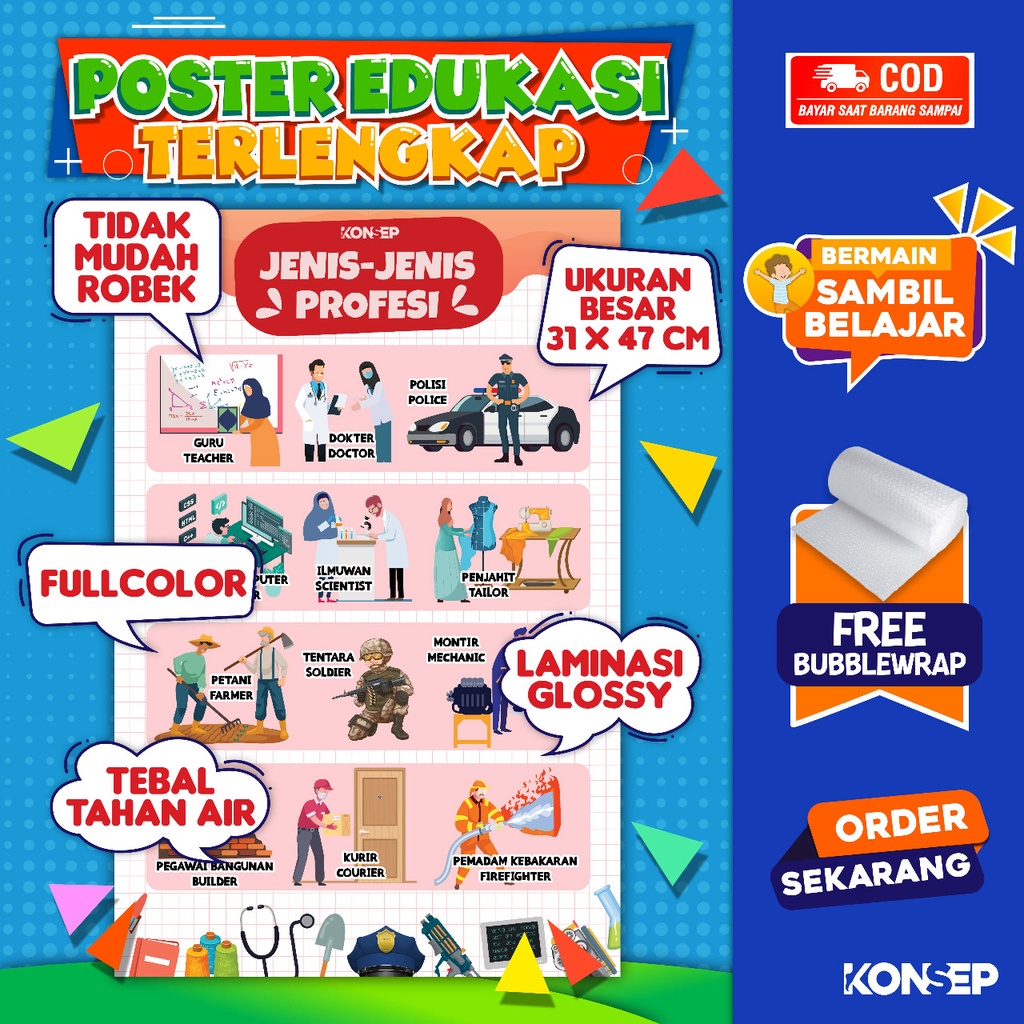 Jual Konsep Poster Edukasi Jenis - Jenis Profesi Nama Pekerjaan ...